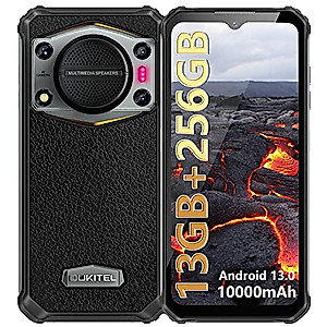OUKITEL WP22 Rugged Smartphone Unlocked, 13+256GB Large Storage Helio P90 125db Large Speaker 10000mAh Battery 48MP+20MP Night Vision Camera 6.58" FHD Screen Android 13 IP68/IP69K 4G Dual Sim NFC OTG