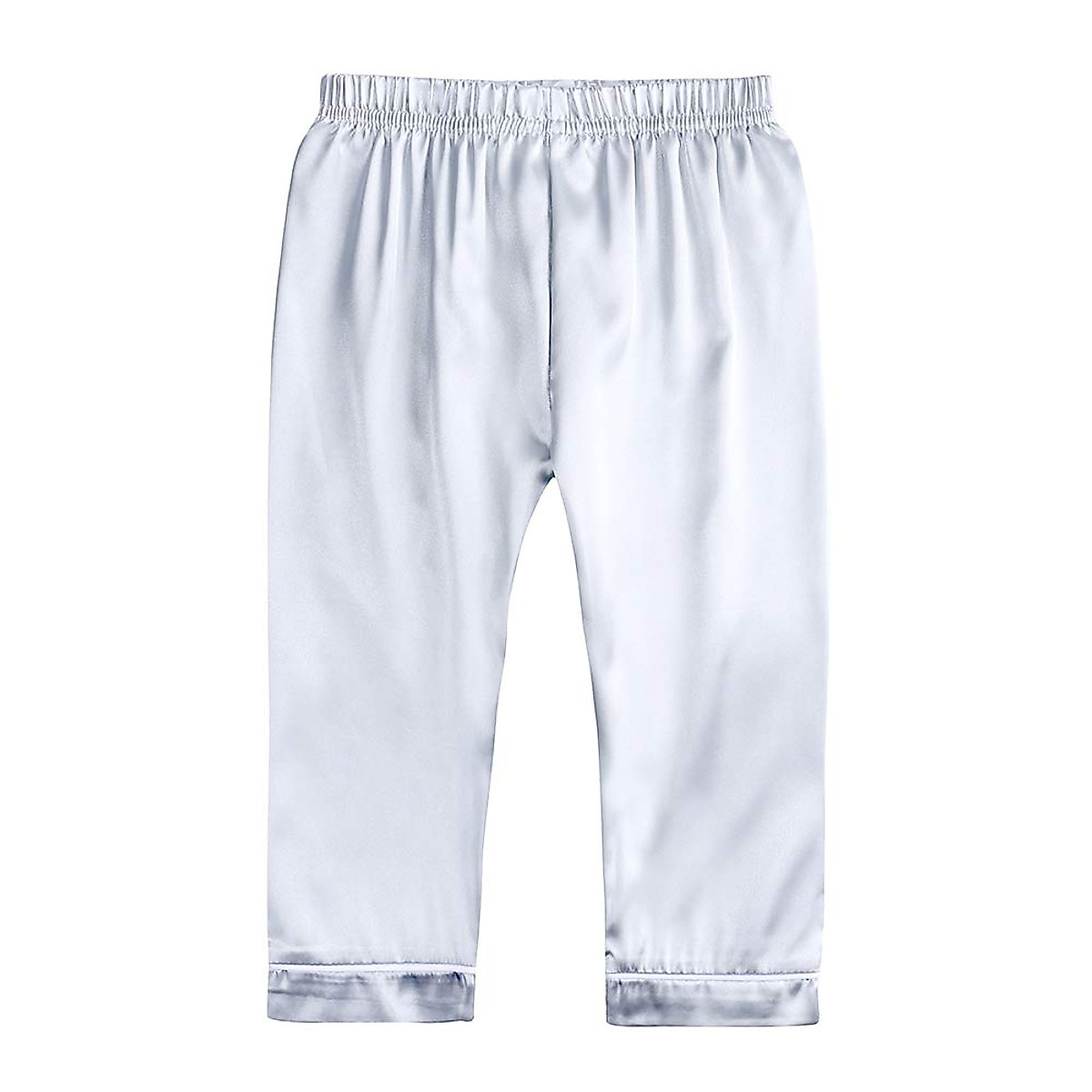 MYGBCPJS 2 Piece Kids Satin Pajamas Set Button-Down Sleepwear Loungewear PJS Shorts Sleeve Tops + Pants Silver-white