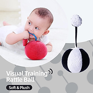 Jollybaby Soft Plush Stuffed Black and White Oball with Rattle Toys for Infant Baby 0-3-6 Months, High Contrast Sensory Rattles Teething Ball Toys for Baby, Newborn Boy Girls Shower Gifts