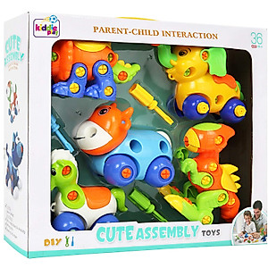 Take Apart Toys with Screwdrivers Kids Stem Building Toy for Toddlers Animal Set - Dinosaur, Elephant, Cow, Horse, Triceratop