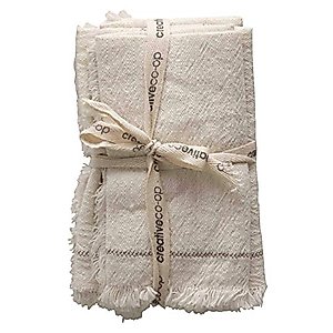 Creative Co-Op 18" Square Cotton Woven Stitch Accent & Fringe (Set of 4) Napkins, White, 4 Count