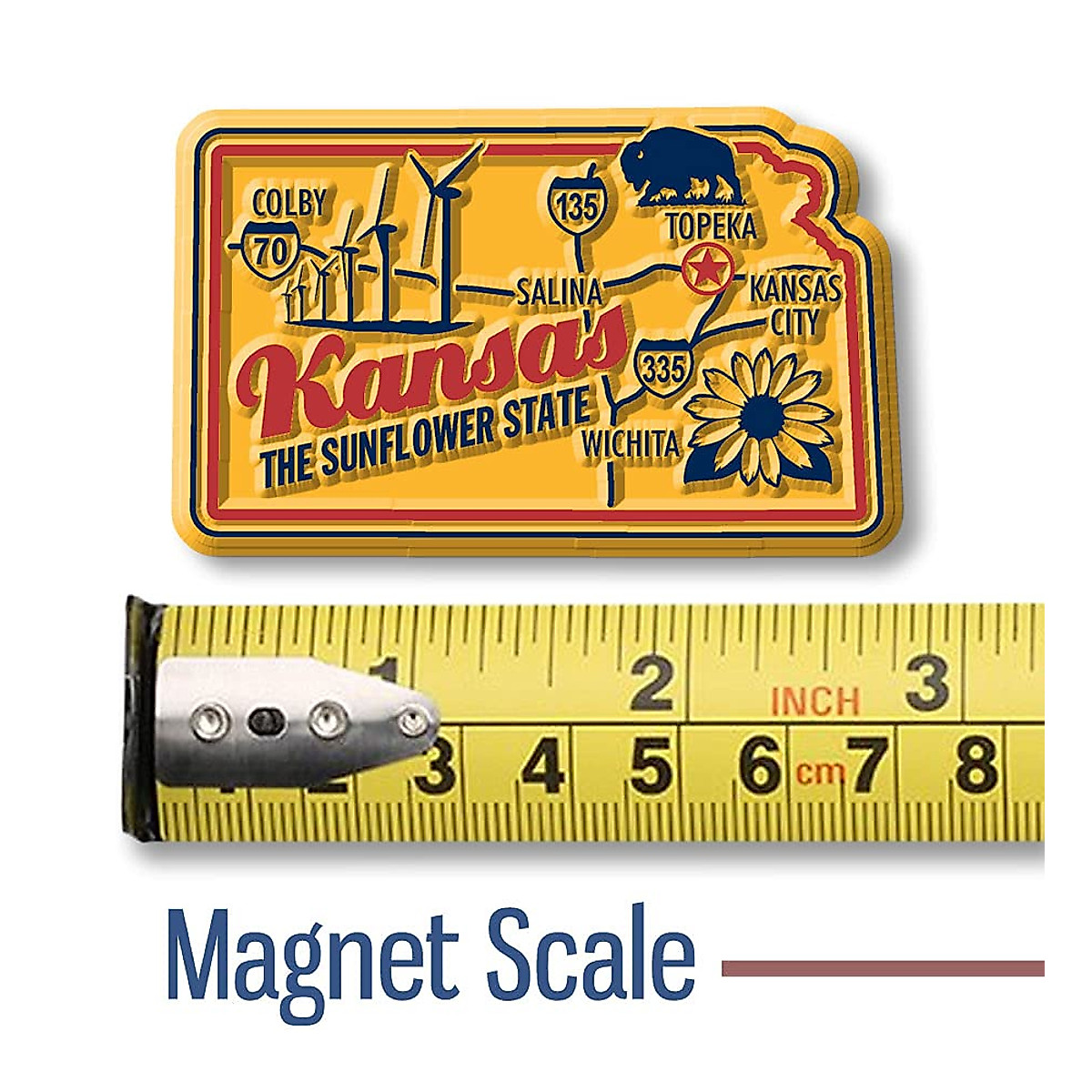 Kansas Premium State Magnet by Classic Magnets, 2.6" x 1.6", Collectible Souvenirs Made in The USA