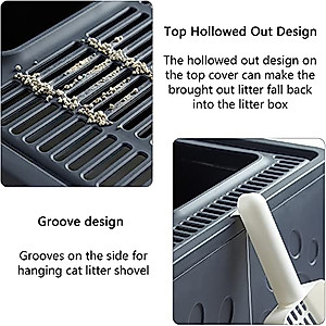 Kitty Litter Box with Lid Foldable Enclosed Kitten Potty with Cover Front Entry and Top Exit Cat Litter Boxes Drawer Type Easy Clean No Odor Control 2 in 1 Cleaning Brush(Black)