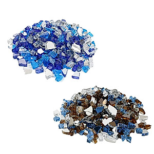 Grisun Fire Glass for Fire Pit, 1/2 Inch Mix 20 Pounds High Luster Reflective Tempered Glass Rocks for Natural or Propane Fireplace, Safe for Outdoors and Indoors Firepit Glass
