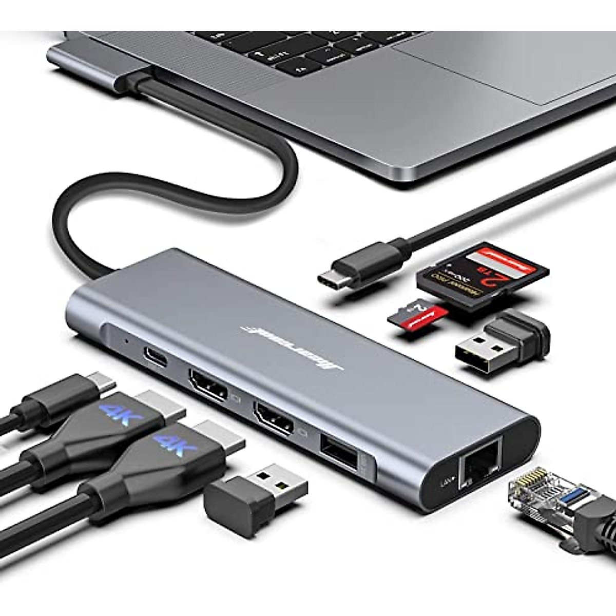 Hiearcool 4K Triple Display 9 in 2 Laptop Docking Station Compatible for MacBook Pro/Air Thunderbolt 3 Multiport Dock USB C Dongle (HDMI PD3.0 SD TF Reader RJ45 USB)