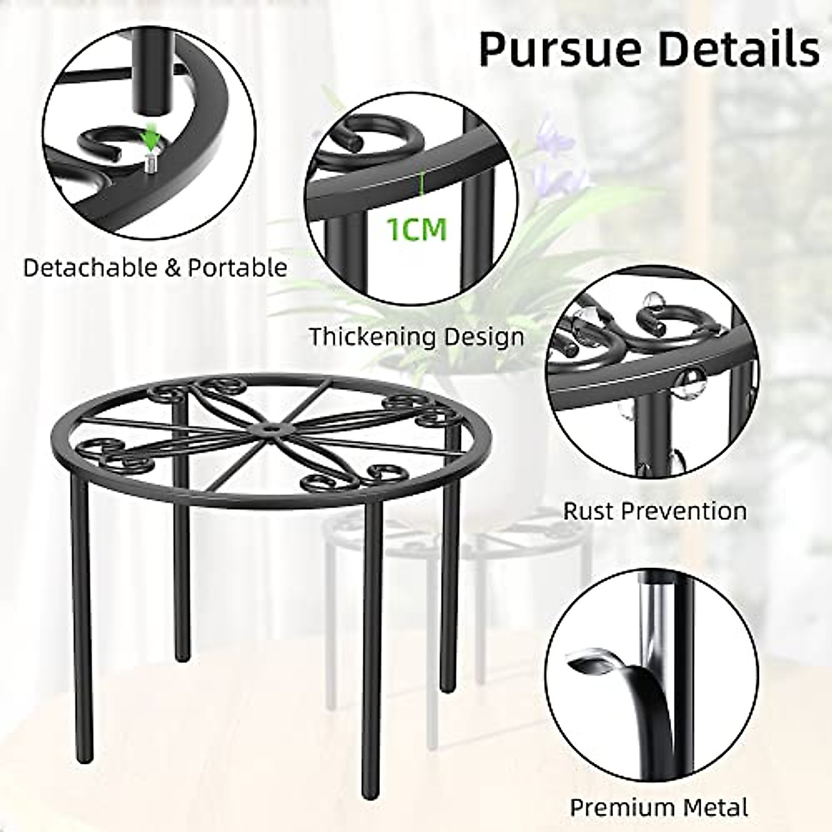 bussdis 1 PCS Plant Stand, Heavy Duty Metal Stand Decorates Plants, Flower Pot Stand against rusting，Round Plant Rack for Room Indoor and Outdoor Courtyard,Gardens.