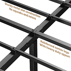 DUMOS Bed Frame - Queen Size Platform Bed Frame Metal Mattress Foundation with Steel Slat Support, No Box Spring Needed, Storage Space Under Frame, Easy Assembly, Black