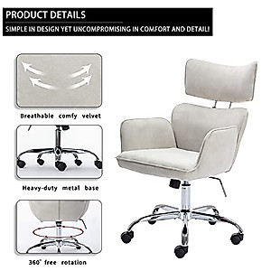 BFZ Ergonomic Office Chair, Home Office Desk Chairs with Adjustable Headrest, Mid Back Velvet Computer Chair, Height Adjustable Rolling Swivel Executive Task Chair, Tilt Function