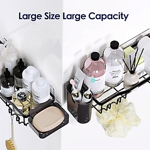 NESOMI Shower Caddy Adhesive Shower Organizer Bathroom Shower Shelves, Wall Shelf for Inside Shower Storage with Soap Dish&16 Hooks, Rustproof Stainless Steel No Drilling Rack Home Decor 2 Pack Large