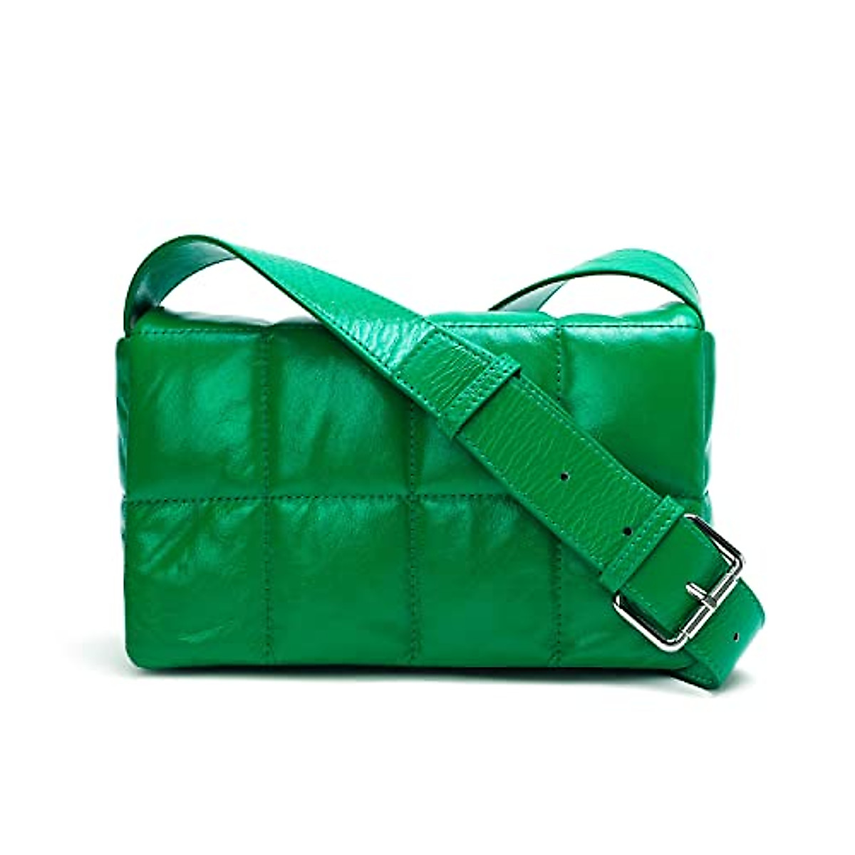 EvaLuLu Genuine Leather Crossbody Bag for Womens Quilted Shoulder Handbag (Green Leather)