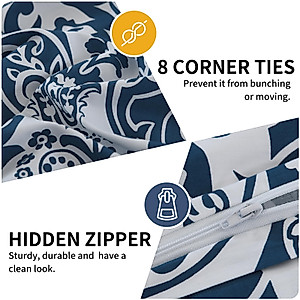 Quilta Navy Duvet Cover Queen - 100% Cotton Queen Duvet Cover Set Damask Duvet Cover 3pcs Soft & Lightweight with Zipper Closure & 8Ties for All Seasons 90 x 90 (No Comforter)