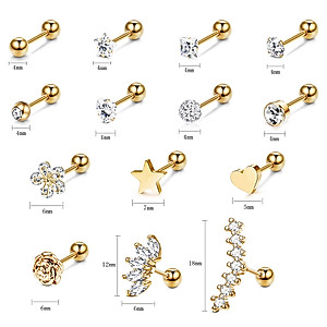 YADOCA Surgical Steel Cartilage Earrings for Women Men Cartilage Piercing Jewelry Stainless Steel Tragus Earrings Gold Cartilage Earring Sets for Multiple Piercing Conch Helix Tragus Piercing Jewelry