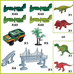 DINOSAUR Flexible Track Set FR2001: 173 total pieces - includes 1 Off-Road Electric Toy Vehicle & 2 Dinosaurs (Species May Vary)- Fun Learning Dino Gift for 3 Year Olds & Up