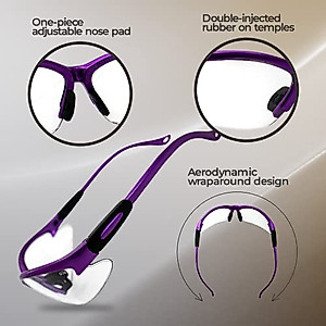 Global Vision Cougar Safety Glasses Nurses Dental Assistant Glasses Shooting Glasses for Women Ladies Men Purple Frame with Clear Lenses