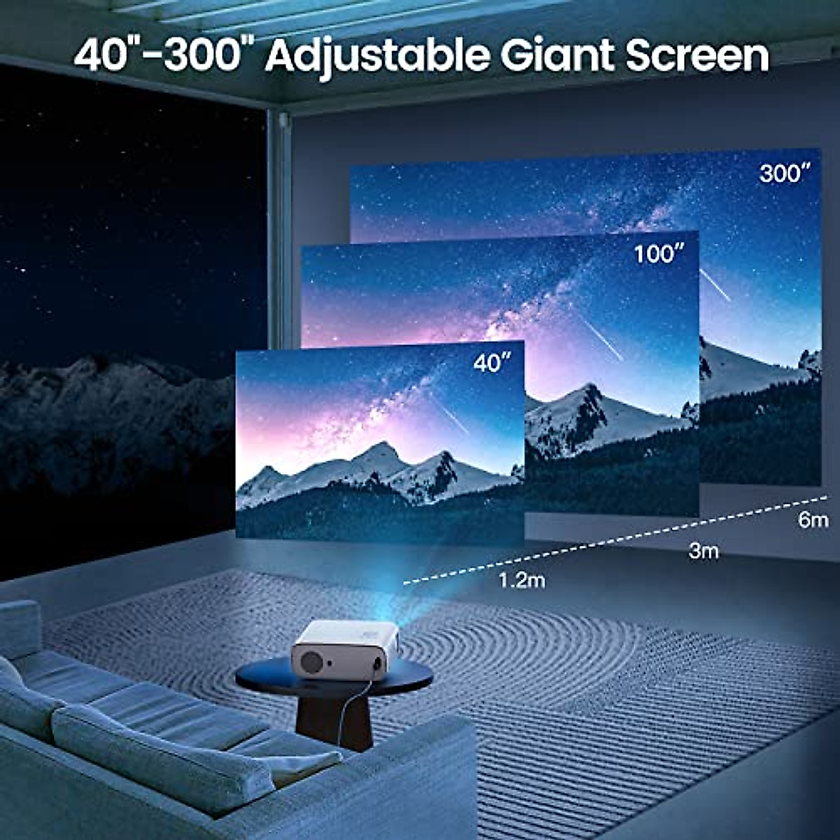 Movie Projector 4K Supported, Native 1080P Bluetooth 480ANSI Outdoor Projector 5G WiFi, WiMiUS S26 Home Theater 300'' Display Compatible with iOS/Android/TV Stick/PS5