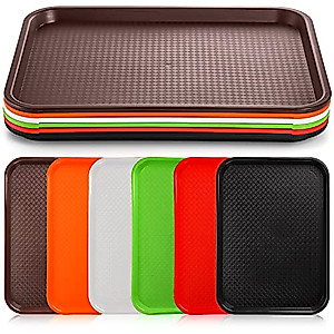 Yarlung 6 Pack Plastic Fast Food Trays, 16x12 Inches Restaurant Serving Trays Set for Coffee Table, Kitchen, Party, 6 Colors
