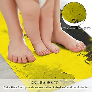 RYANZA 2 Pieces Kitchen Rugs, Abstract Anti Fatigue Non Slip Foam Cushioned Yellow Black Graffiti Art Comfort Indoor Floor Mat Runner Rug Set for Laundry Office Sink Bathroom (17"x48"+17"x24")