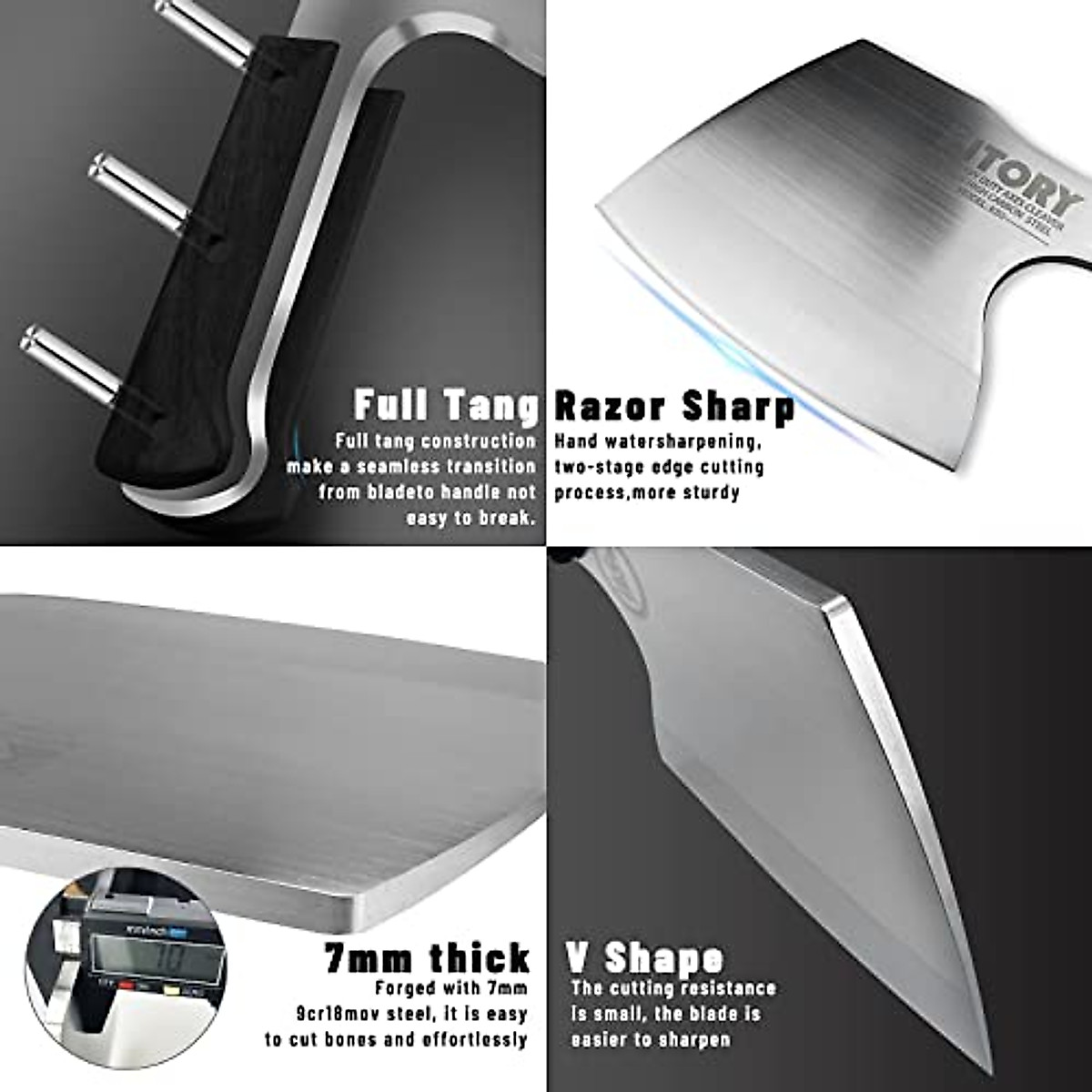 Kitory Super Heavy Duty Meat Cleaver eapecially for big bone and frozen meat - bone breaker - butcher kitchen axe knife - K5S