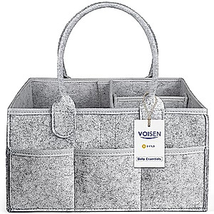 VOISEN Baby Diaper Caddy Organizer, Nursery Storage Basket Bin Baby Car Bag Portable Diaper Organizer Caddy for Nursery Newborn Boy and Girl (Gray)