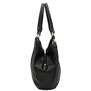 Light-weight 3 Compartment Faux Leather Medium Hobo Bag (Black)