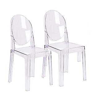 2xhome - Set of Two (2) - Clear - Large Size - Modern Ghost Side Chair Ghost Chair Clear Victoria Chairs Dining Room Chair - Accent Seat - Lounge No Arms Armless Arm Less Chairs