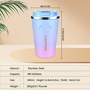 JTRYEMU Travel coffee mug 12 oz Insulated Coffee cup with lid reusable Leak proof Coffee Tumbler Stainless Steel Vacuum Gradient Colorful Thermos cup Thermal Keeps Cold and Hot for Coffee/Tea