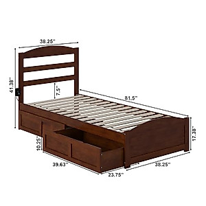AFI Warren Twin XL Size Platform Bed with Footboard, Storage, & Charging Station in Walnut