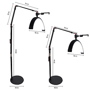 toyshi Eyelash LED Floor Light, Half Moon Lamp for Lash Extension Lighting for Beauty, Skincare, Eyebrows, Filming Content Creation with Phone Holder (Black)