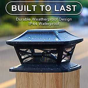 SMY Lighting Solar Post Lights Outdoor 2 Modes LED Solar Fence Cap Light for 4x4 5x5 6x6 Posts Deck Patio Garden Decoration Warm White/Cool White Lighting Black (2 Pack)