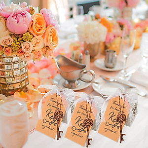 Sawysine 50 Set Key Bottle Openers Skeleton Key Valentine's Day Favors with Escort Card Tag and Key Chains, Love Heart Laser Cut Candy Boxes and White Organza Bags Rustic Decoration