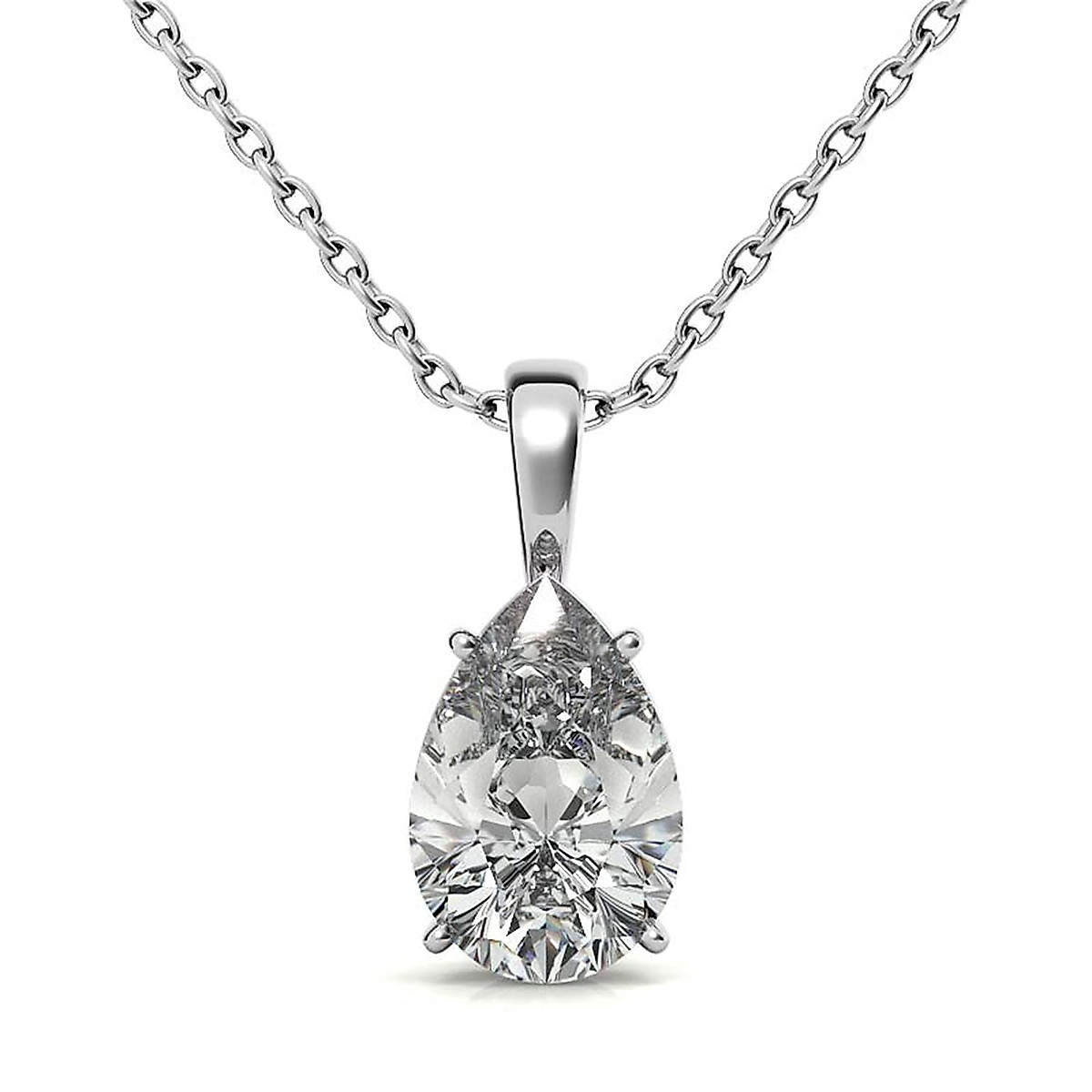 FACETS JEWELS 14K White Gold 1 carat 8.5 mm x 5.5 mm DEF Color Pear Cut Moissanite Classic 4 Prong Set Solitaire Simulated Diamond Pendant for Women Girls (AFP0031_14KW1)