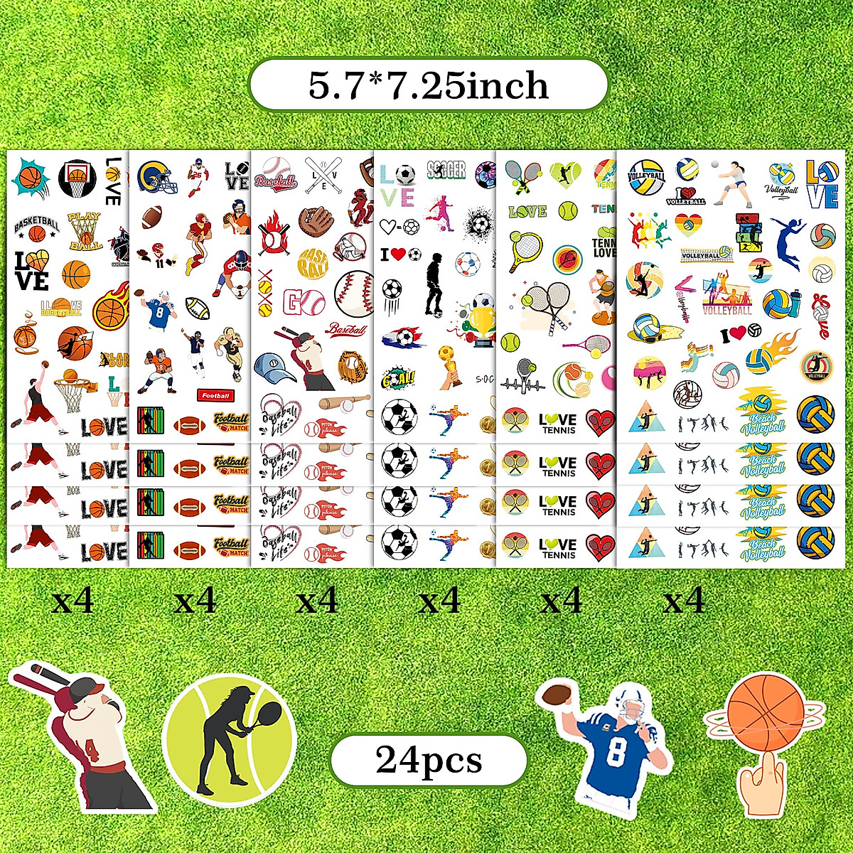 720 Counts Sports Party Favors Ball Sports Stickers Basketball Baseball Volleyball Football Soccer Tennis Stickers for Boys Girls Birthday Party Gifts decoration Water Bottles Laptop Skateboard