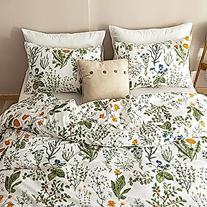 ECOCOTT 3 Pieces Floral Duvet Cover Sets King Size,100% Natural Cotton Floral Pattern 1 Duvet Cover with Zipper and 2 Pillowcases, Ultra Soft and Easy Care Breathable Cozy Simple Style Bedding Set