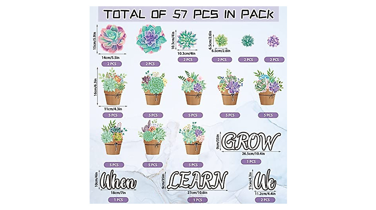 57Pcs Succulents Cut-Outs for Classrooms & Decor