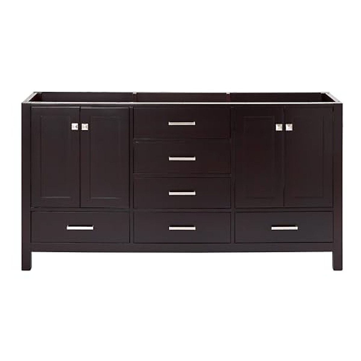 ARIEL Bath Vanity Base Cabinet 66" Inch in Espresso, Dual Sink Configuration, 4 Soft Closing Doors, 6 Full Extension Dovetail Drawers, Brushed Nickel