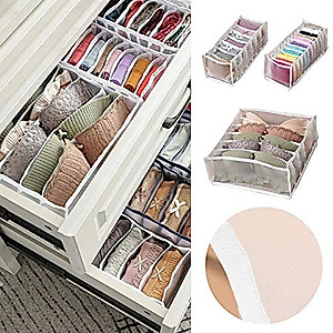 Set of 3 Underwear Organizer Drawer Divider, Foldable Breathable Storage Box Closet Dividers Dresser Clothes Drawer Organizers for Storing Underwear Bra Socks ( 6/7/11 Grids) (#4)
