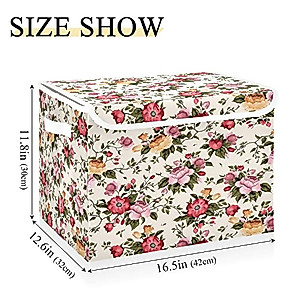 Floral Pattern Storage Basket 16.5x12.6x11.8 In Collapsible Fabric Storage Cubes Organizer Large Storage Bin with Lids and Handles for Shelves Bedroom Closet Office
