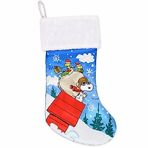 Peanuts Snoopy Kurt Adler Cuffed Satin Holiday Stocking (19", Blue/White)