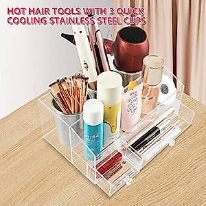 Hair Tool Organizer, Acrylic Hair Dryer Holder with 2 Drawers Hair Product Organizer for Bathroom Countertop Hair Styling Accessories & Hot Tool Organizer for Blow Dryer,Flat Irons, Curling Iron