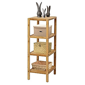 kinbor Bamboo Bathroom Shelf, Bathroom Storage Shelf Freestanding, 4 Tier Shelving Unit Corner Rack for Bathroom