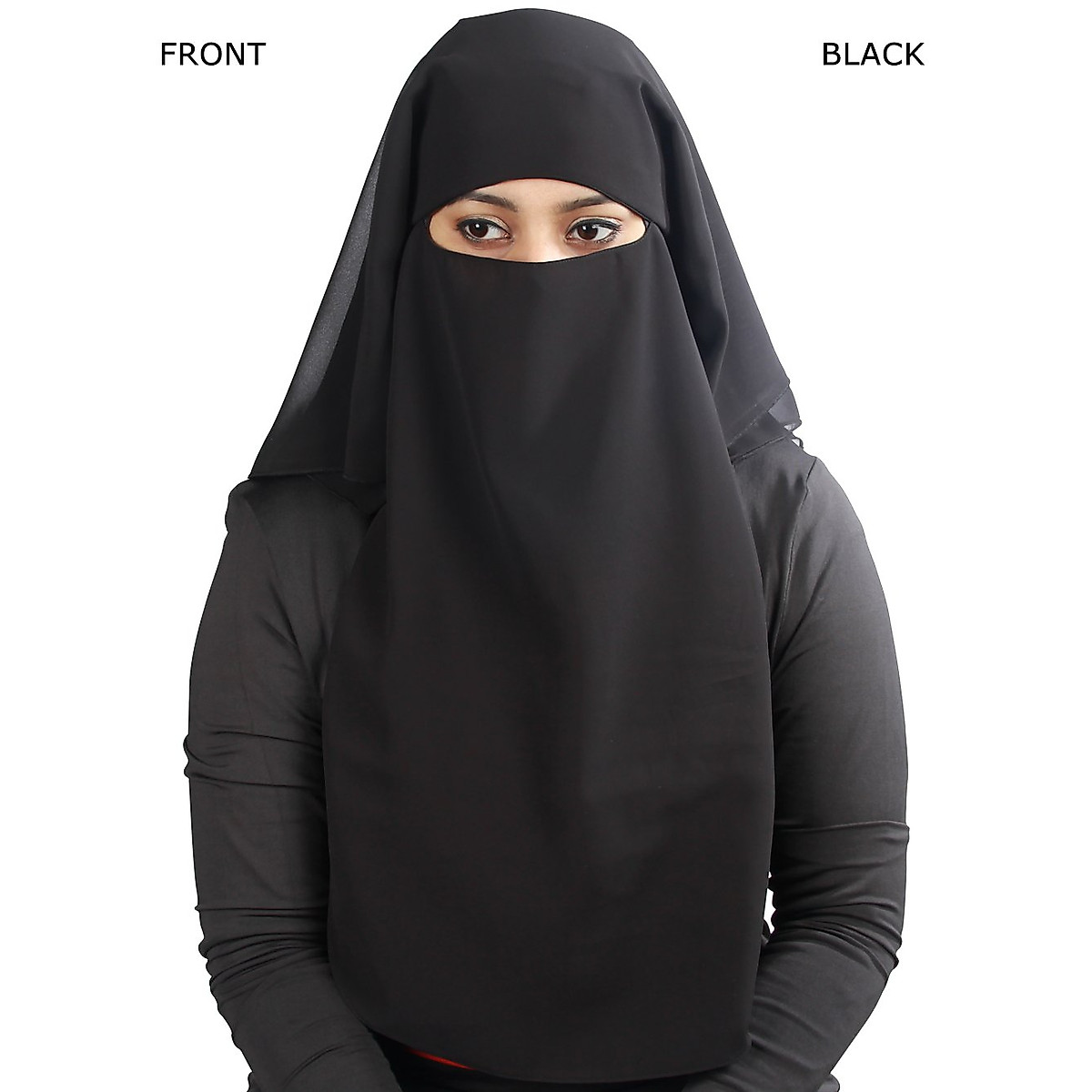 MyBatua 3 Layers Saudi Niqab In Breathable Black Georgette, Wholesale Price, 1pc Face Veil NQ-003