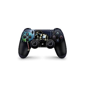 ZOOMHITSKINS Compatible with PS4 Controller Skin, Horror Grim Reaper Mage Black Neon Blue Skull, Durable, Vinyl, Made in The USA
