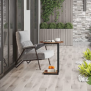 Small Side Table C Table End Table - Small Wood Coffee Table TV Tray for Eating Couch Tables That Slide Under, Modern C Shaped Side Table for Small Space, Oval Table Top Design, Rustic Brown