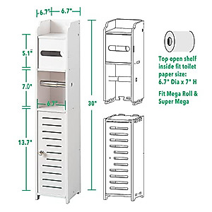 TUOXINEM Small Bathroom Storage Cabinet with One Rod for Small Spaces,Over The Toilet Storage Cabinet for Bathroom Storage,Slim Toilet Paper Storage Cabinet with 4 Tier Design,Fit Mega Roll (White)