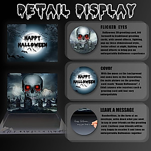 DTESL 3D Greeting Pop Up Halloween Card with light and music, For Kids, Friend, Boyfriend, Girlfriend, Husband, Him, Women - Skull, Trick Or Treat, Ghost, Pumpkin Envelope