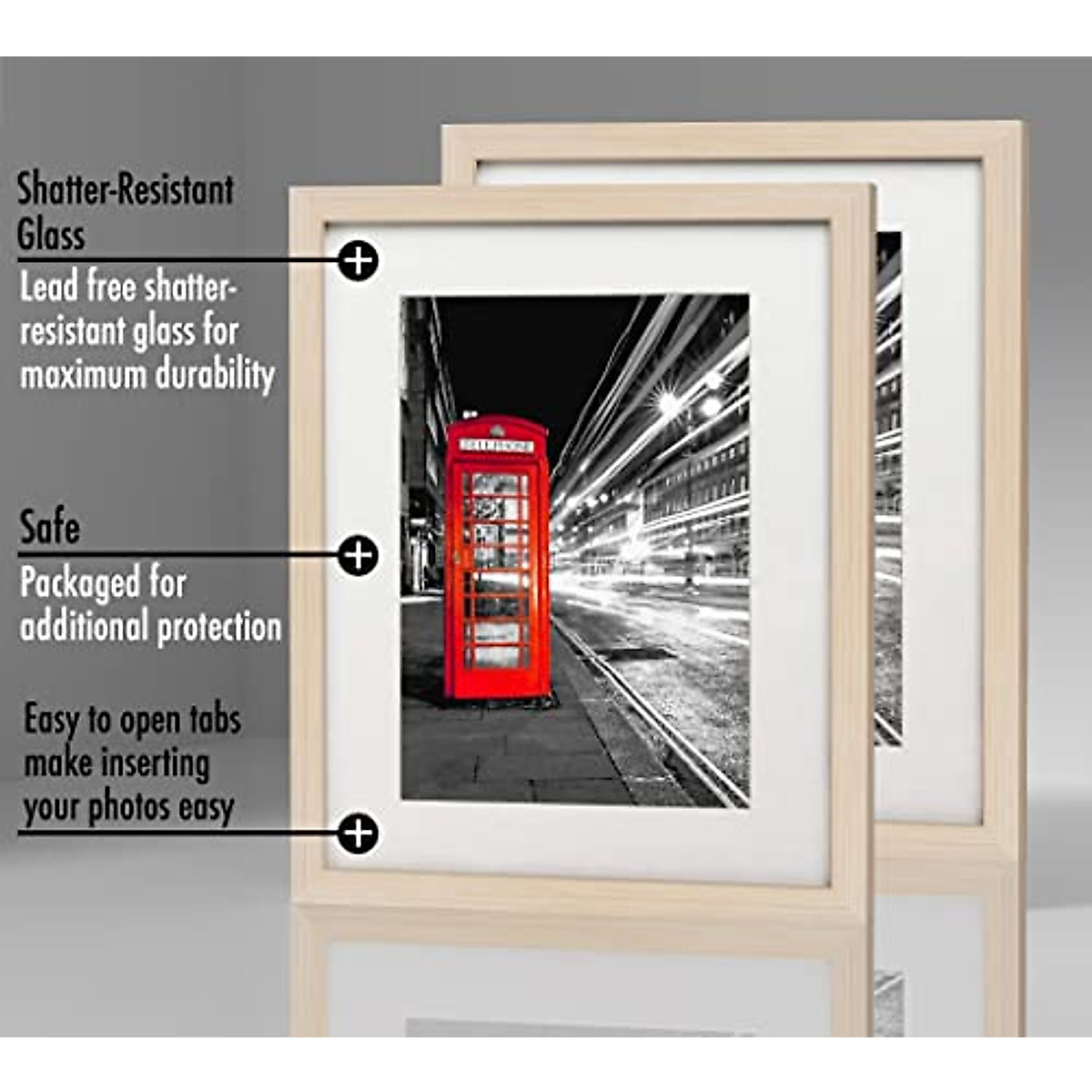 Americanflat 11x14 Light Wood Picture Frame 2 Pack with Shatter-Resistant Glass Cover and Composite Wood Molding - 11X14 Frame With Mat For 8X10 Inch Photos - 2 Pack