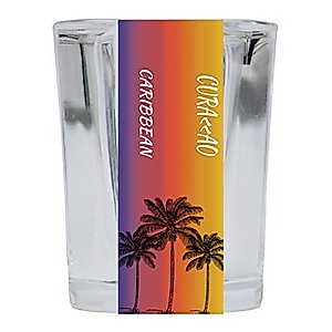 Curaçao Caribbean 2 Ounce Square Shot Glass Palm Tree Design