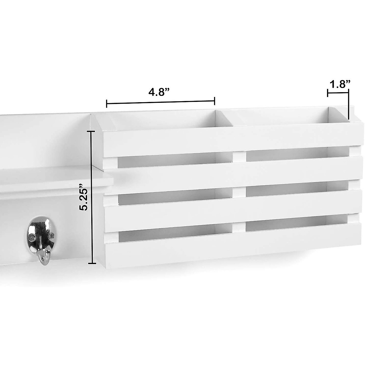 Mail Holder Organizer 3 Hooks Key Holder Wall Shelf White 24''x 6''