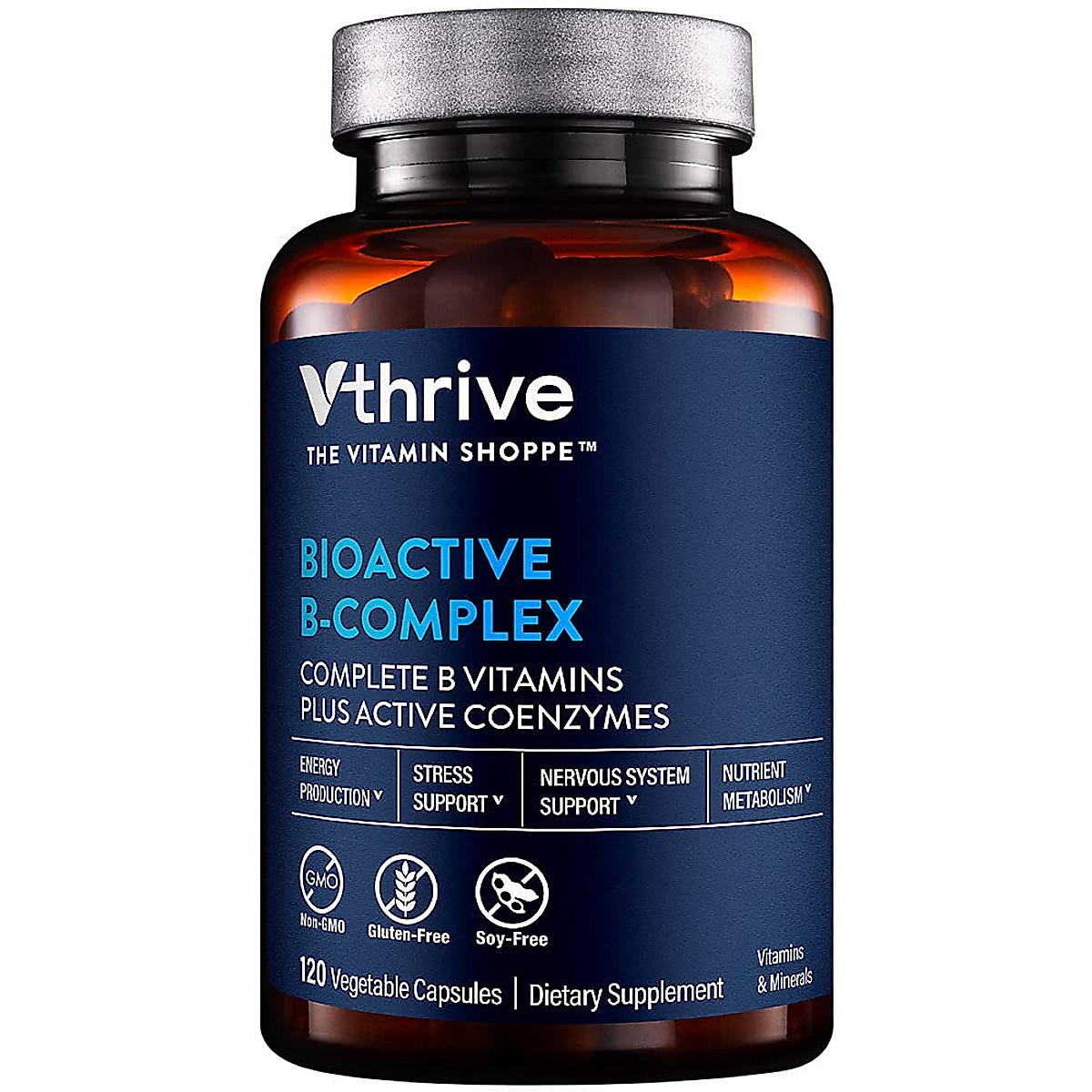 Vthrive Bioactive B-Complex - Vitamin B + Active Coenzymes for Energy Production (120 Vegetable Capsules)