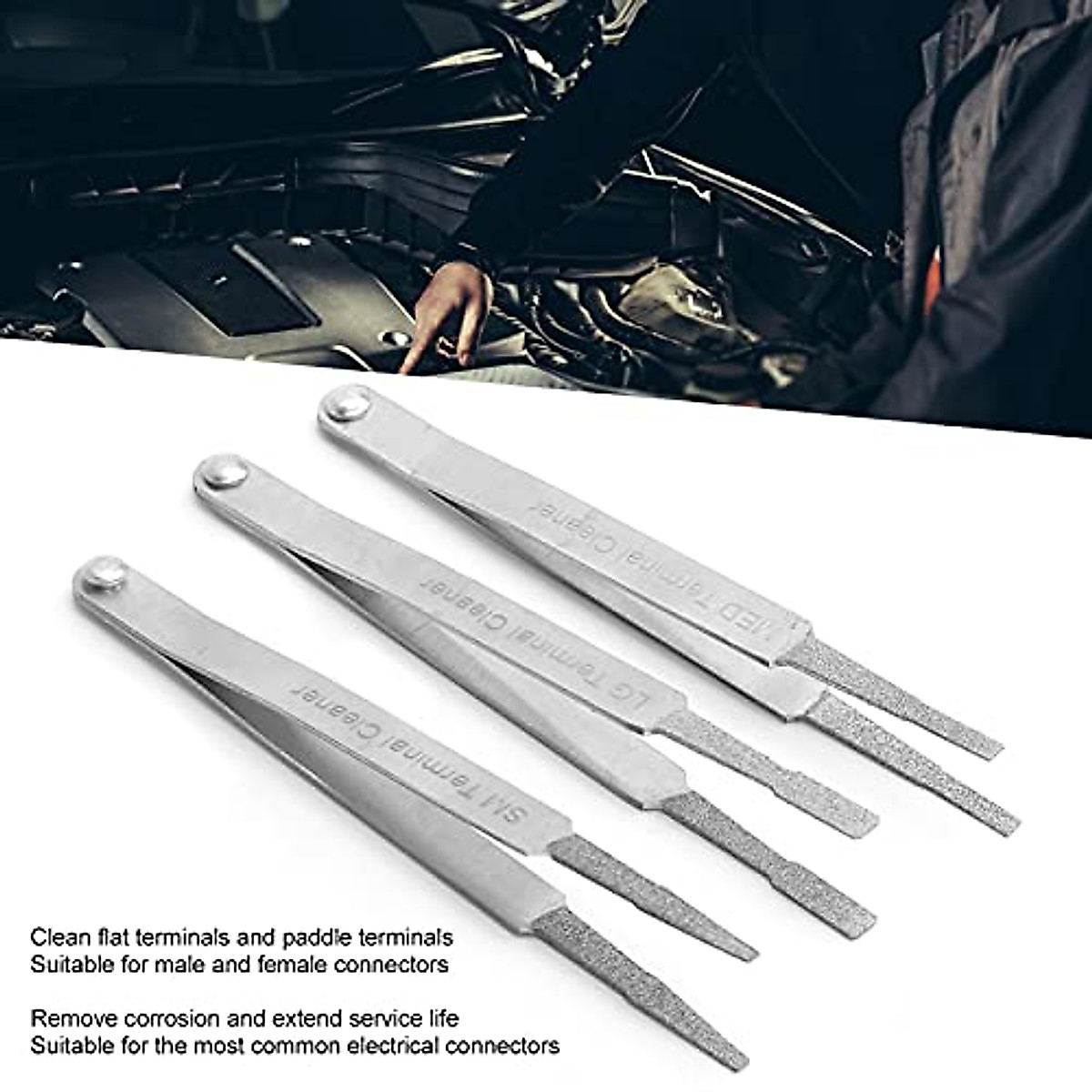 KIMISS Terminal Cleaning Tool, 3PCS Metal Terminal Cleaner Set Auto Repairing Hardware Tool for Small Electrical Spade Pin Connector